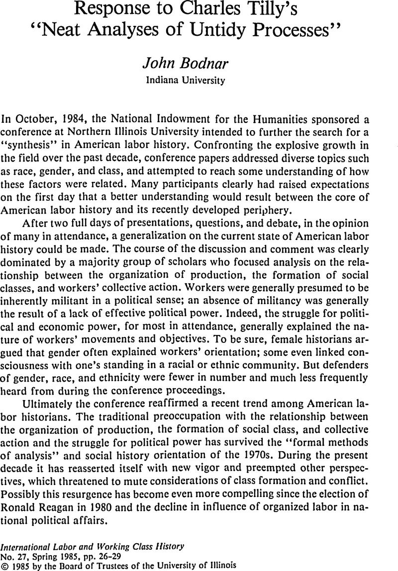 Response to Charles Tilly's “Neat Analyses of Untidy Processes ...
