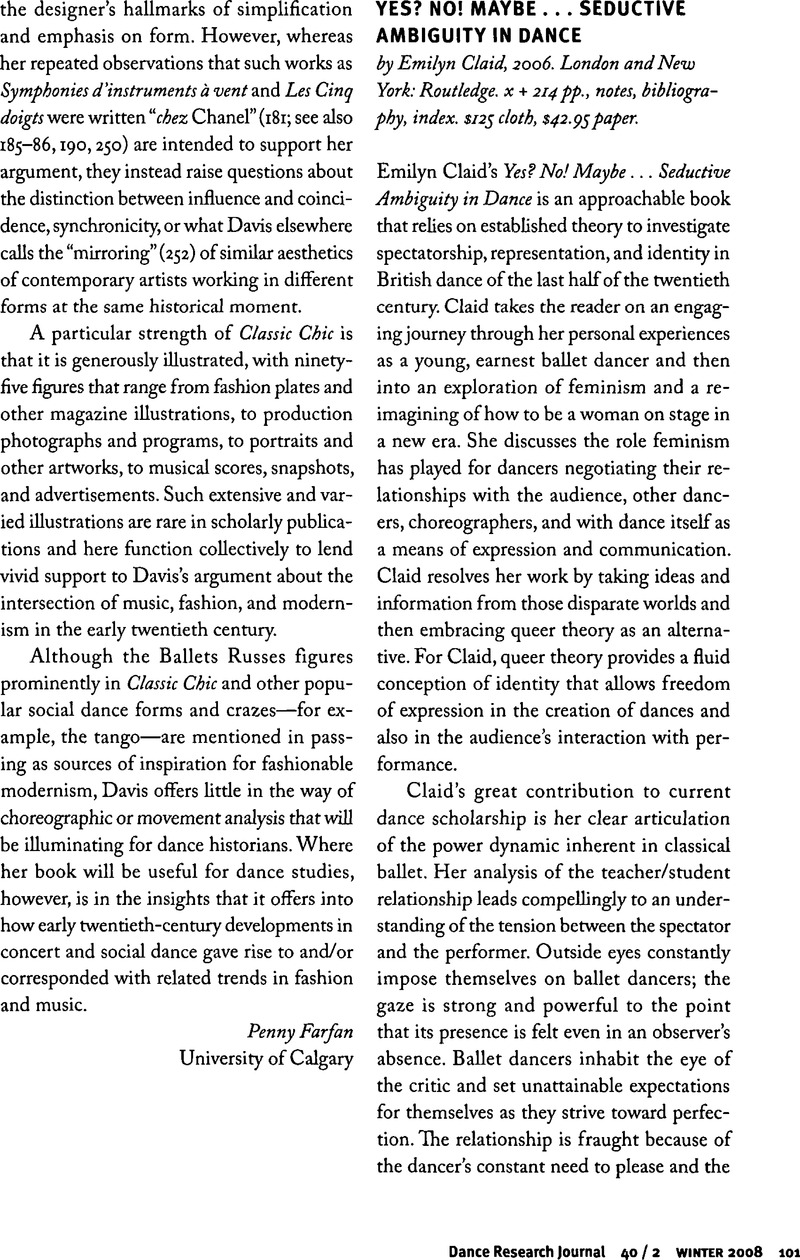 Yes? No! Maybe … Seductive Ambiguity in Dance, by Emilyn Claid, 2006 ...