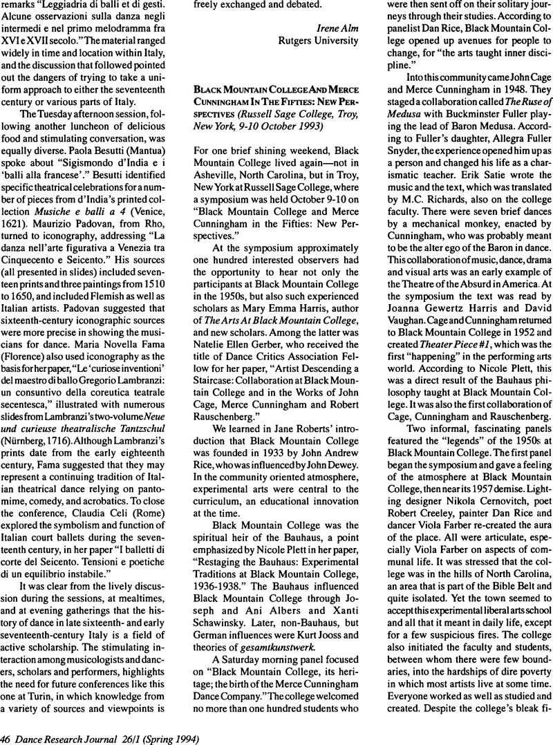 Black Mountain College and Merce Cunningham in the Fifties: New Perspectives (Russell Sage ...