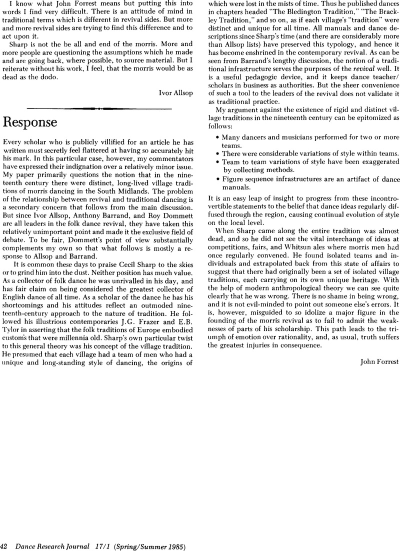 Response | Dance Research Journal | Cambridge Core