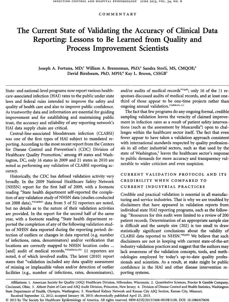 The Current State of Validating the Accuracy of Clinical Data Reporting ...