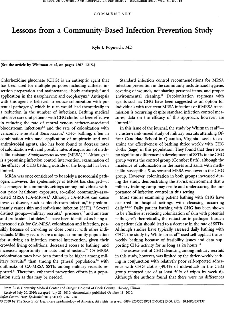 Lessons from a Community-Based Infection Prevention Study | Infection ...