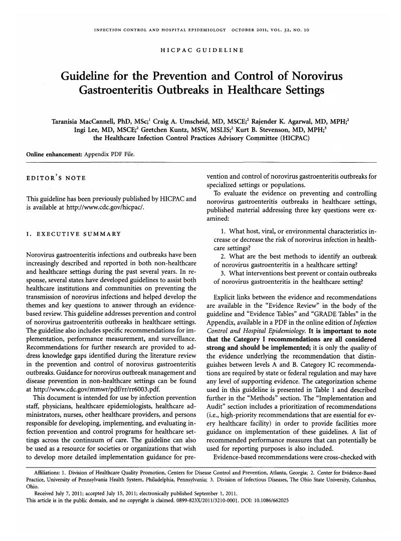 Guideline for the Prevention and Control of Norovirus Gastroenteritis ...