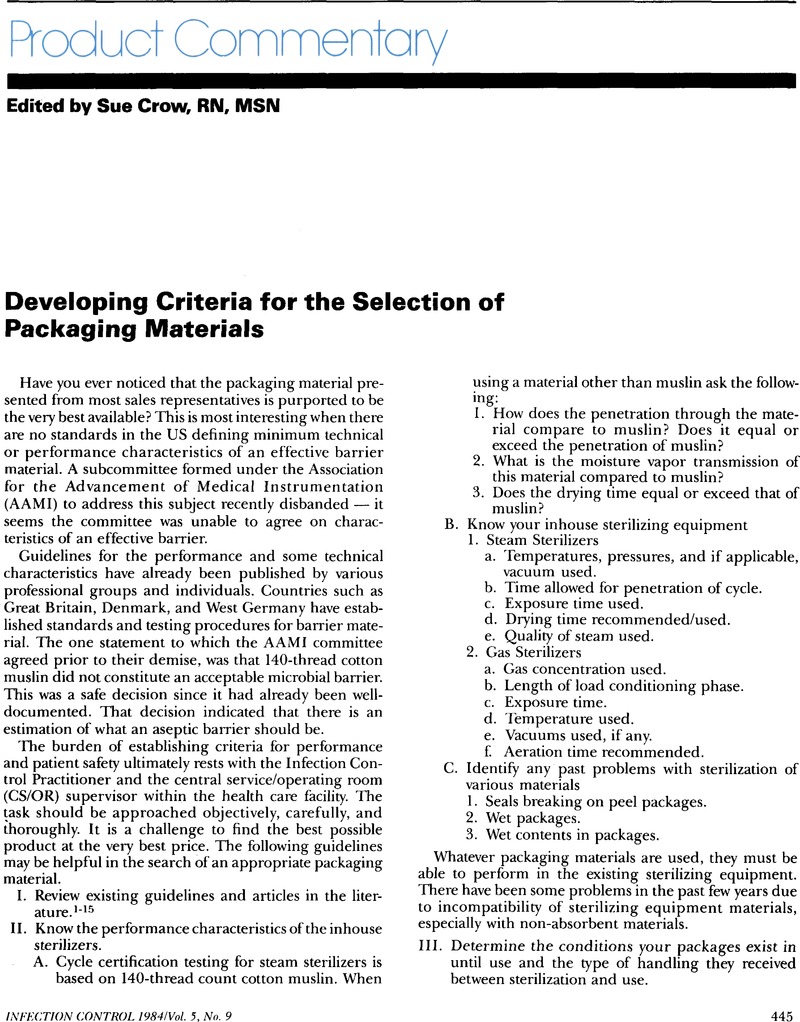 Developing Criteria for the Selection of Packaging Materials ...