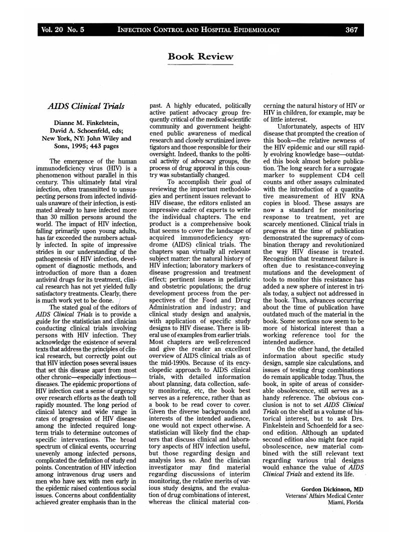 AIDS Clinical Trials Dianne M. Finkelstein, David A. Schoenfeld, eds ...