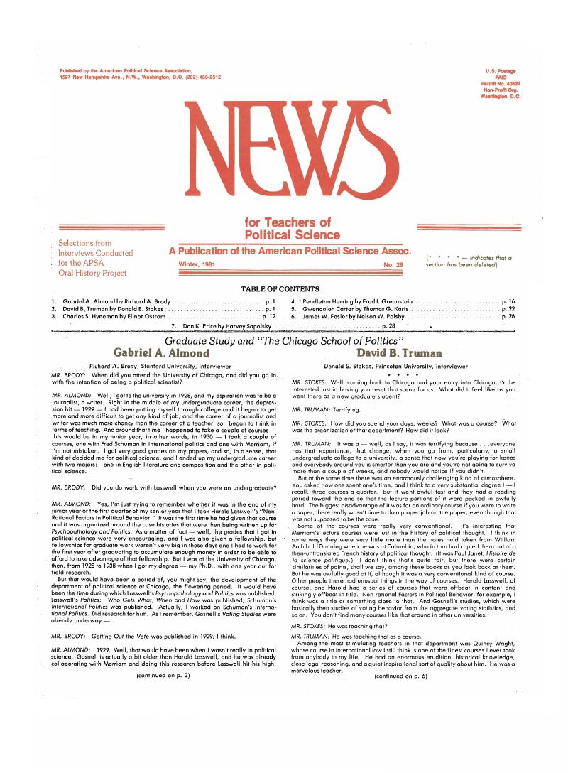 Gabriel A. Almond | News for Teachers of Political Science | Cambridge Core