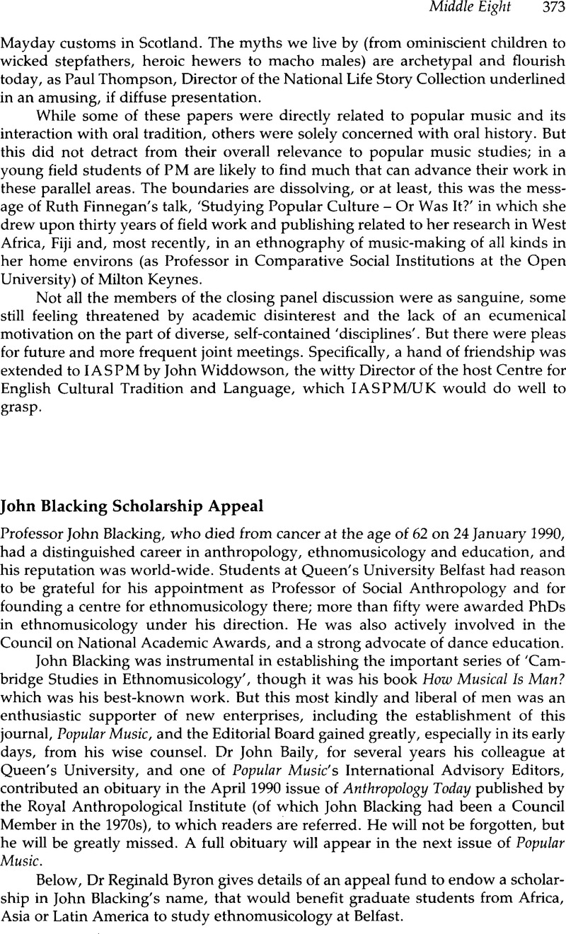 John Blacking Scholarship Appeal | Popular Music | Cambridge Core