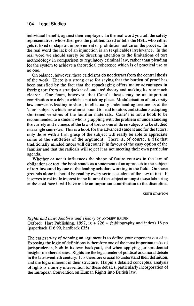 Rights and Law: Analysis and Theory by Andrew Halpin, Oxford: Hart ...