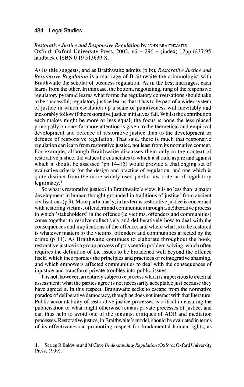 Restorative Justice and Responsive Regulation by John Braithwaite ...
