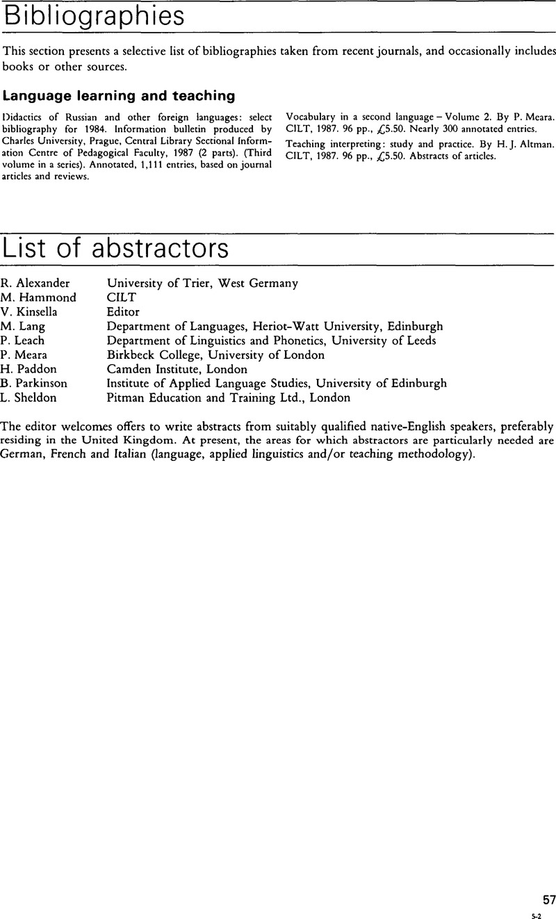 List of abstractors | Language Teaching | Cambridge Core
