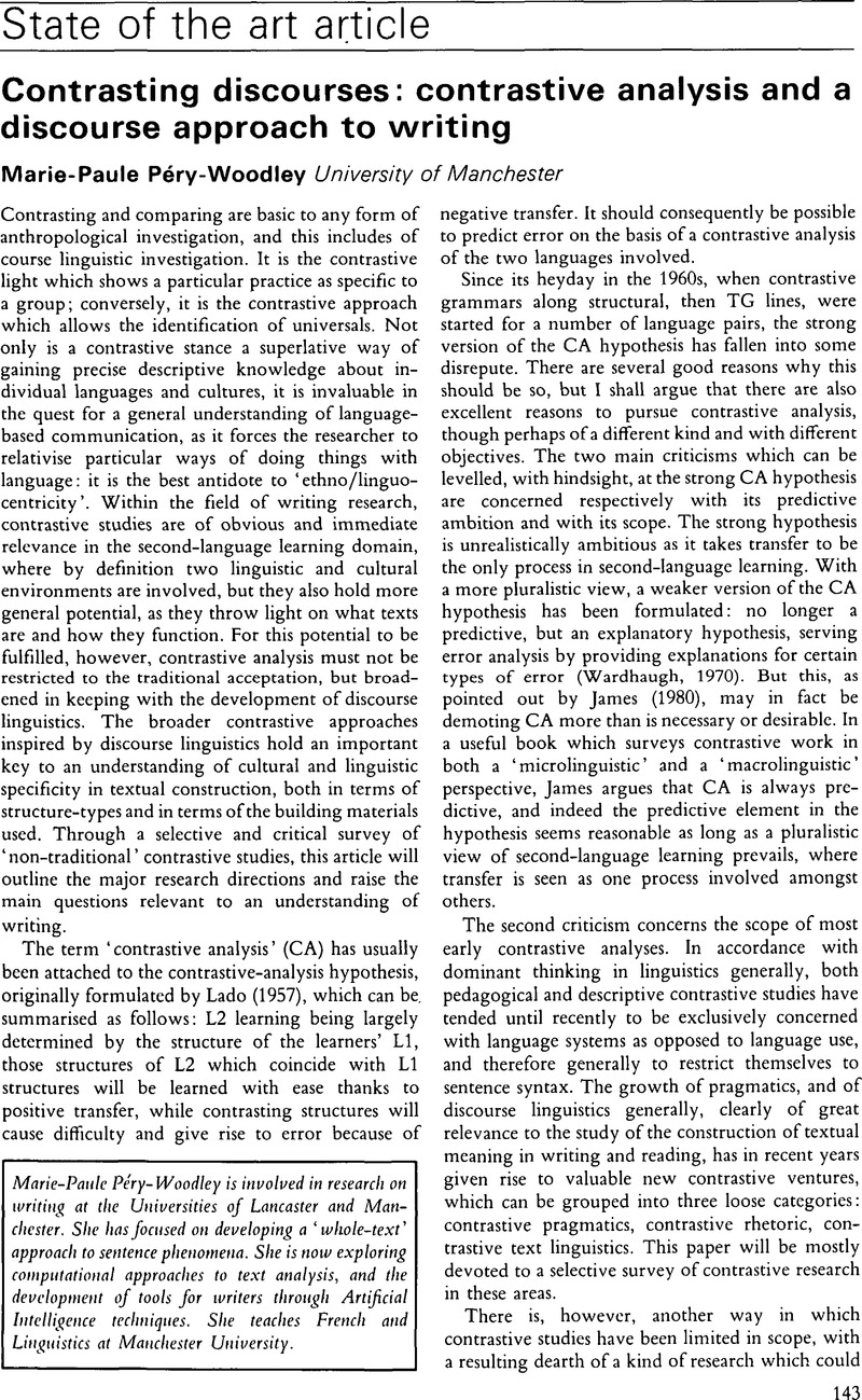 Contrasting discourses: contrastive analysis and a discourse approach ...