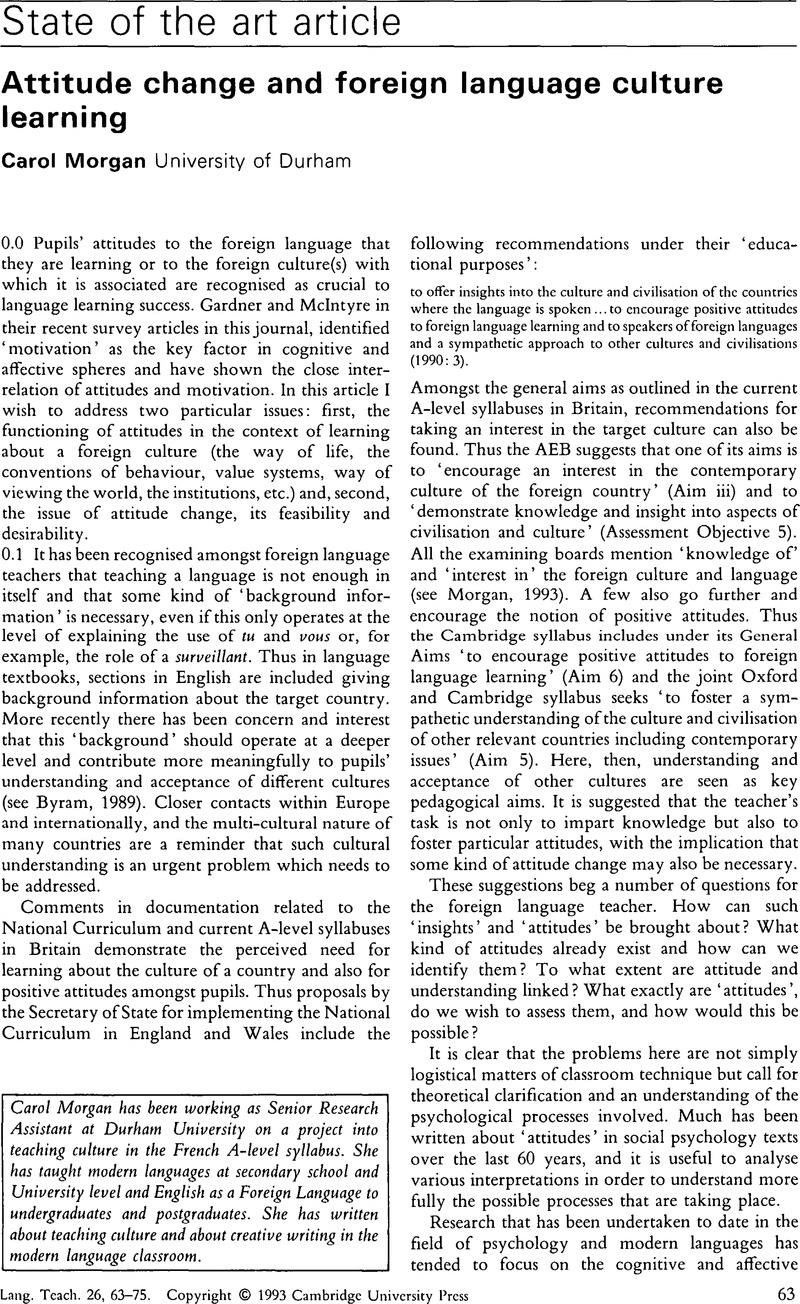 Attitude change and foreign language culture learning | Language ...