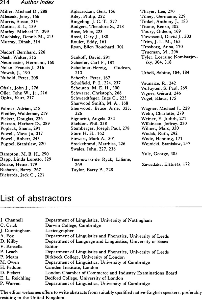 List of abstractors | Language Teaching | Cambridge Core
