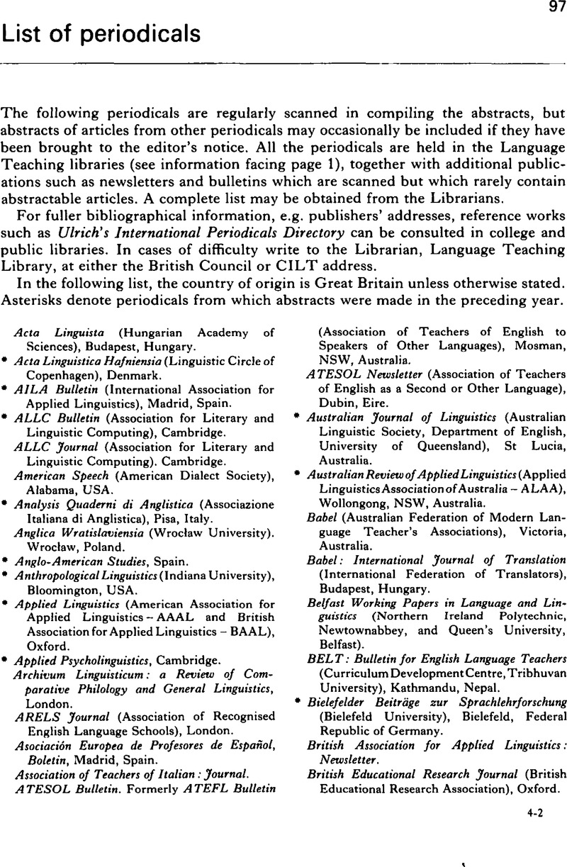 List of periodicals | Language Teaching | Cambridge Core