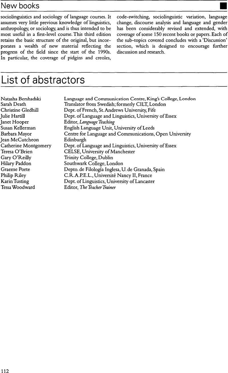 List of abstractors | Language Teaching | Cambridge Core