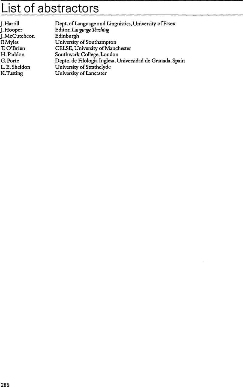 List of abstractors | Language Teaching | Cambridge Core