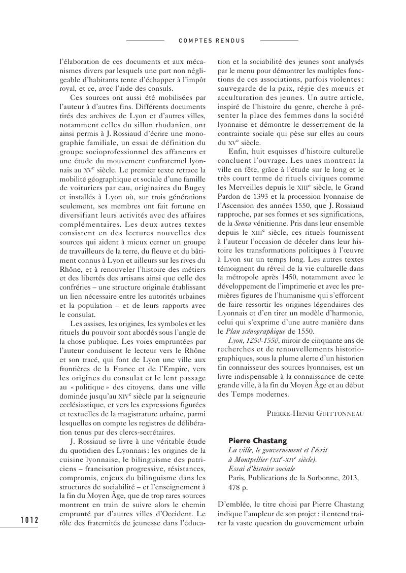 Pierre Chastang La ville, le gouvernement et l’ecrit a Montpellier ...