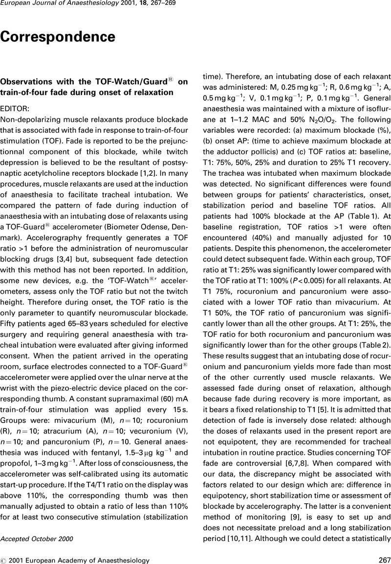Observations with the TOF-Watch/Guard® on train-of-four fade during ...