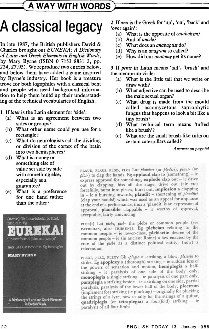 A Classical Legacy | English Today | Cambridge Core