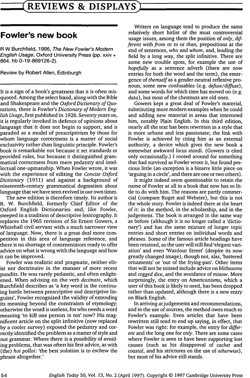 Fowler's new book | English Today | Cambridge Core