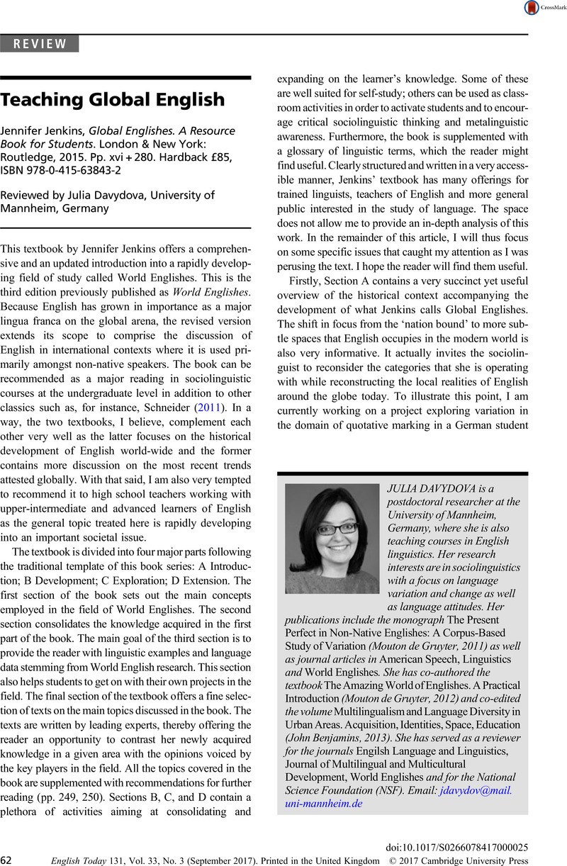 Teaching Global English - Jennifer Jenkins , Global Englishes. A ...