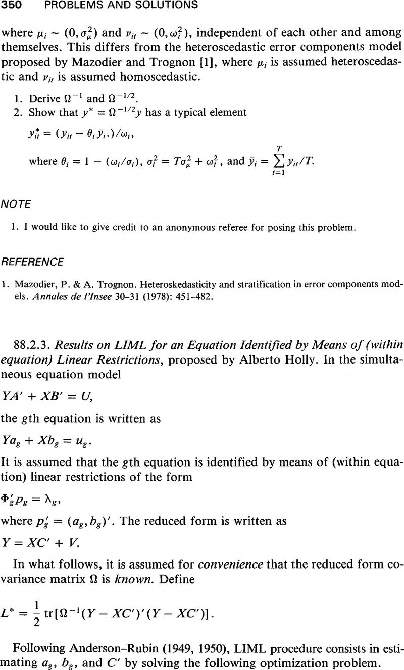 Results on LIML for an Equation Identified by Means of (within equation ...