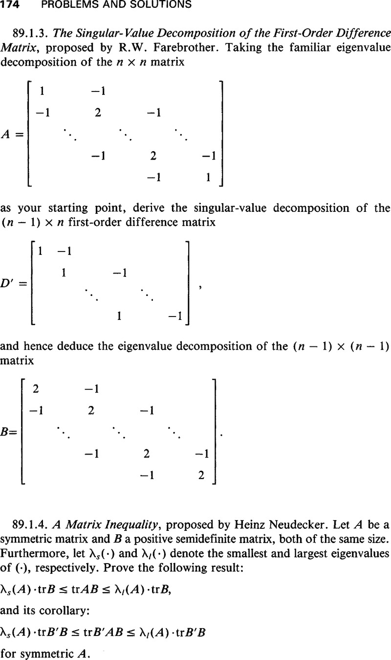 The Singular Value Decomposition Of The First Order Difference Matrix Econometric Theory