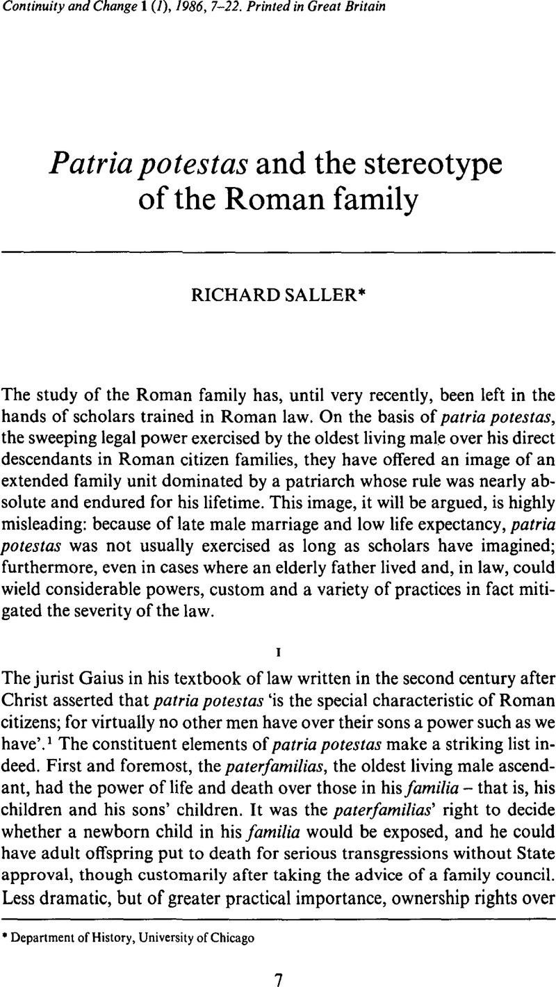Patria potestas and the stereotype of the Roman family | Continuity and ...