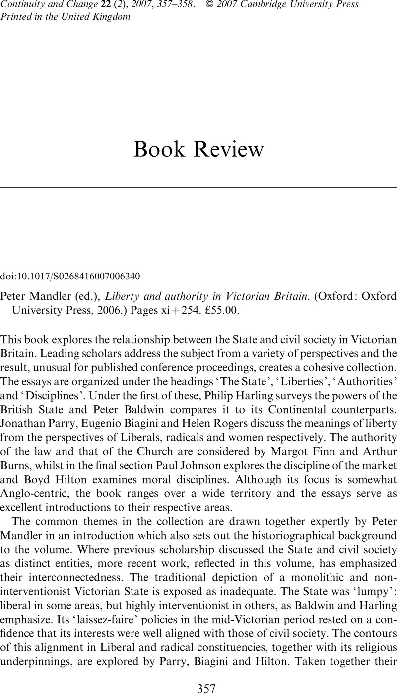 Peter Mandler (ed.) Liberty and authority in Victorian Britain. (Oxford ...