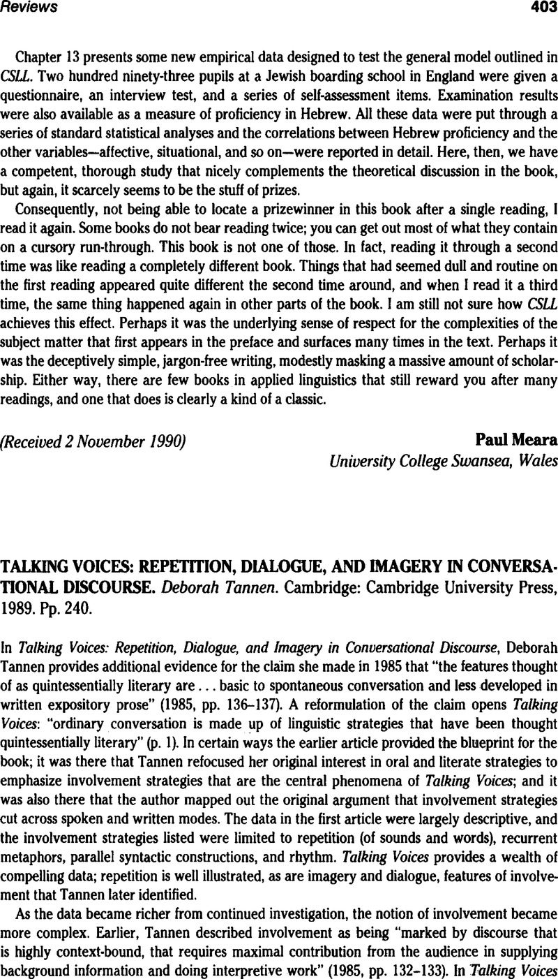 TALKING VOICES: REPETITION, DIALOGUE, AND IMAGERY IN CONVERSATIONAL ...