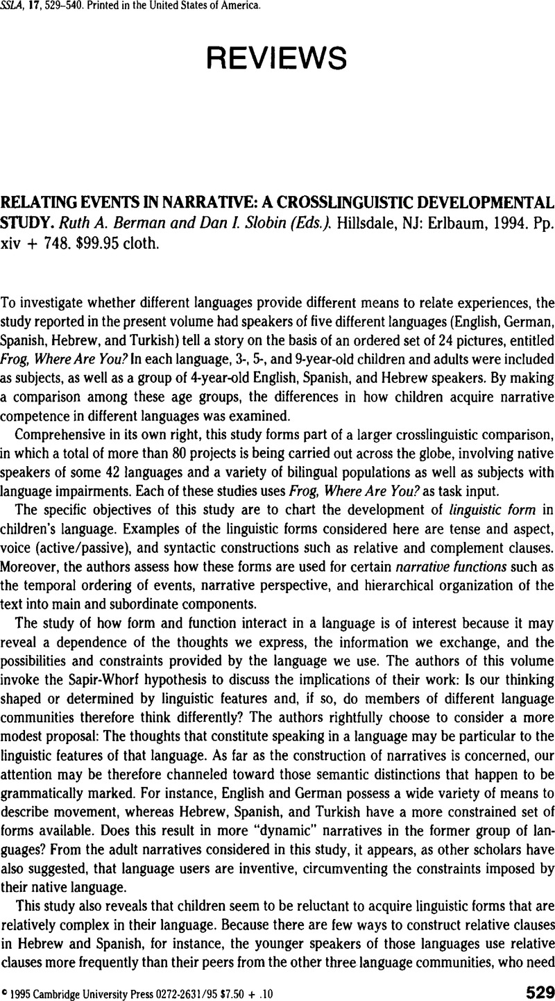 RELATING EVENTS IN NARRATIVE: A CROSSLINGUISTIC DEVELOPMENTAL STUDY ...