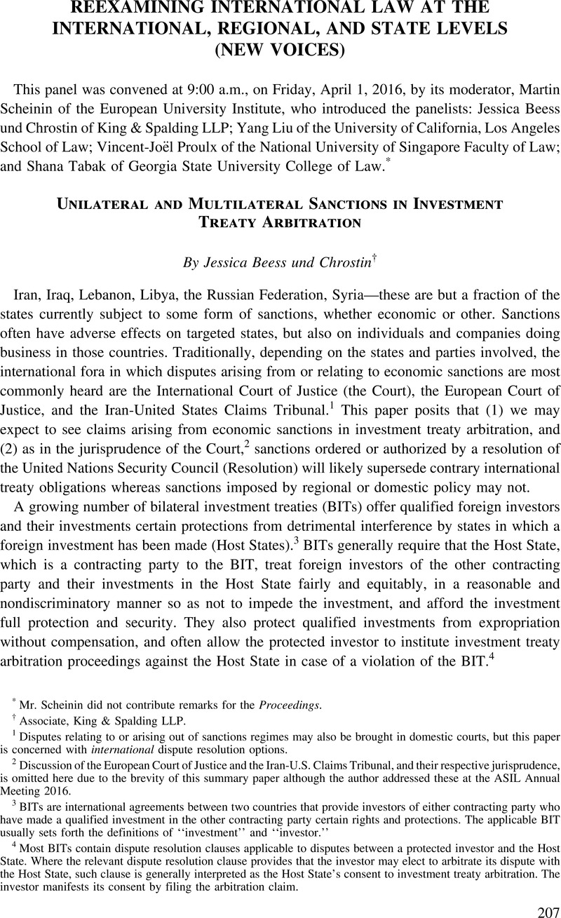 Unilateral and Multilateral Sanctions in Investment Treaty Arbitration ...
