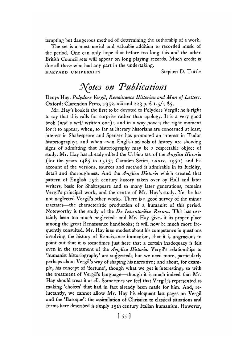 Denys Hay. Polydore Vergil, Renaissance Historian and Man of Letters ...