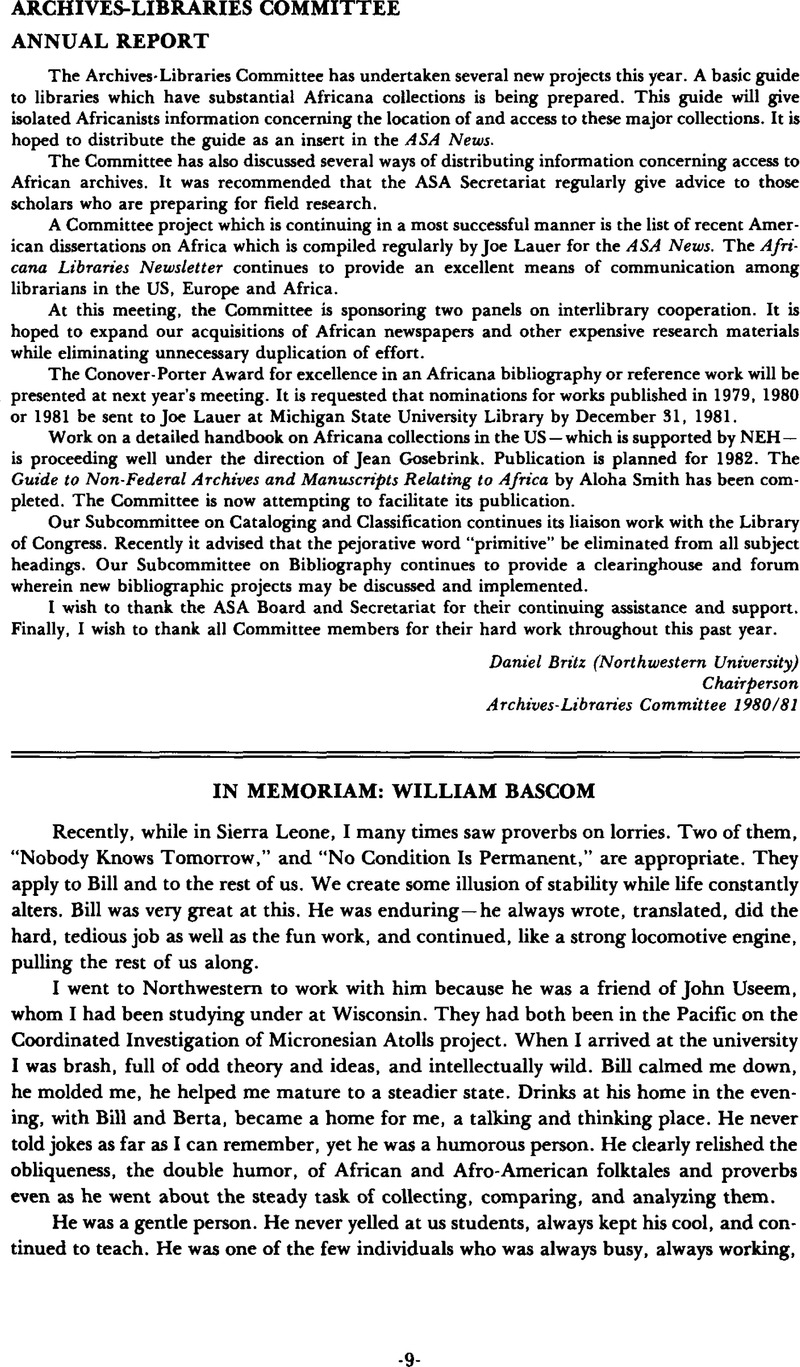 In Memoriam: William Bascom | ASA News | Cambridge Core