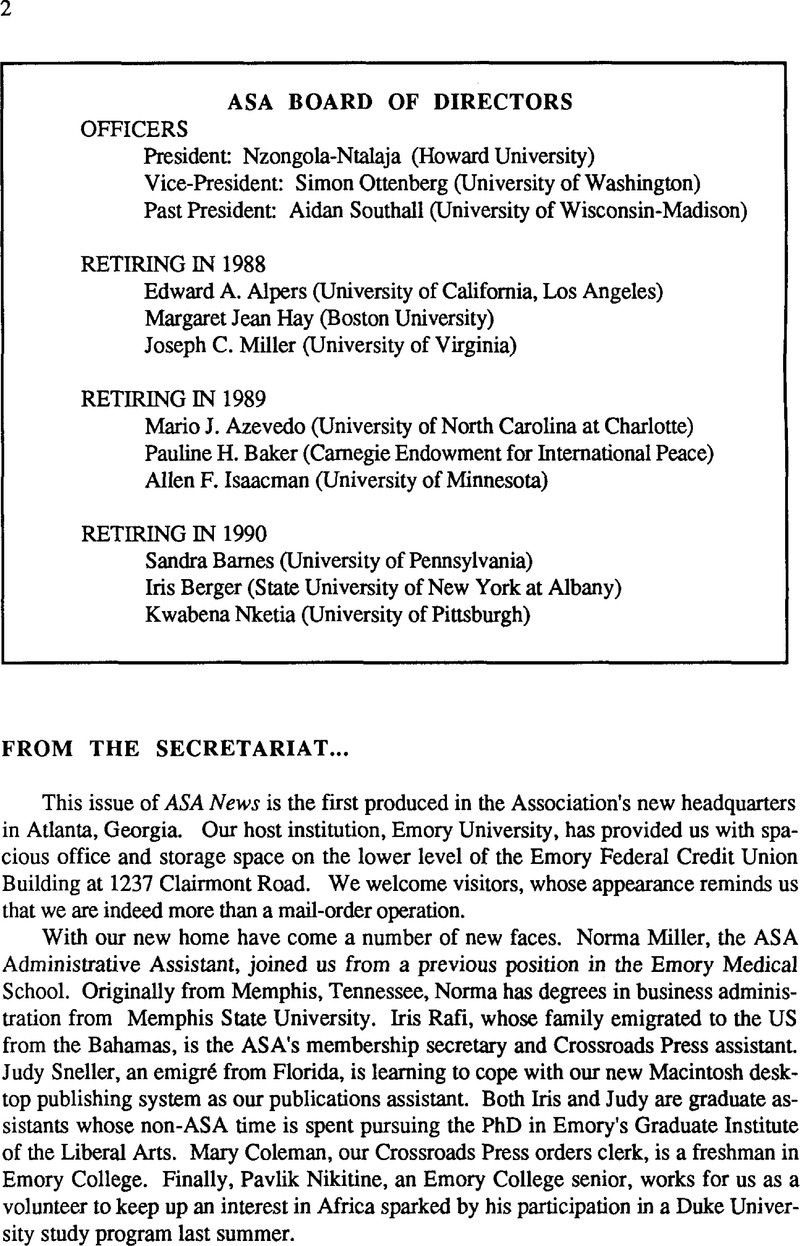 ASA Board of Directors | ASA News | Cambridge Core
