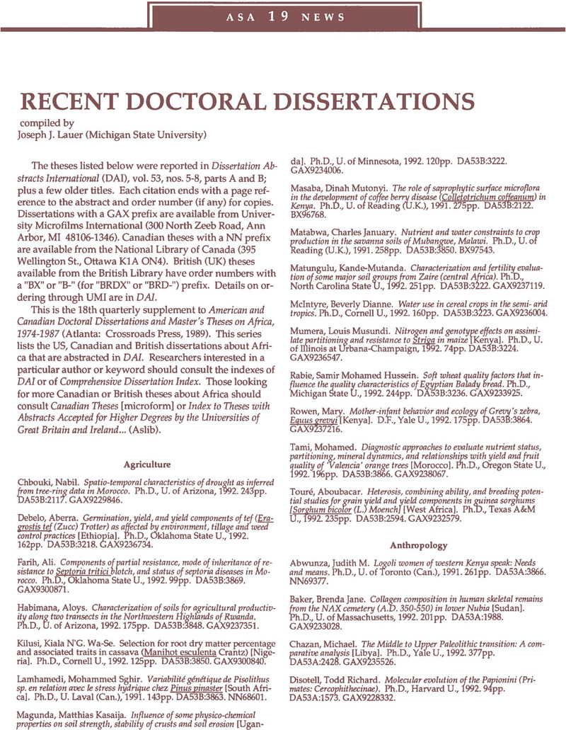 Recent Doctoral Dissertations | ASA News | Cambridge Core
