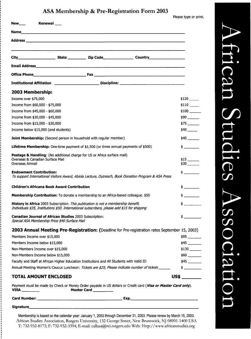 ASA Membership & Pre-Registration Form 2003 | ASA News | Cambridge Core