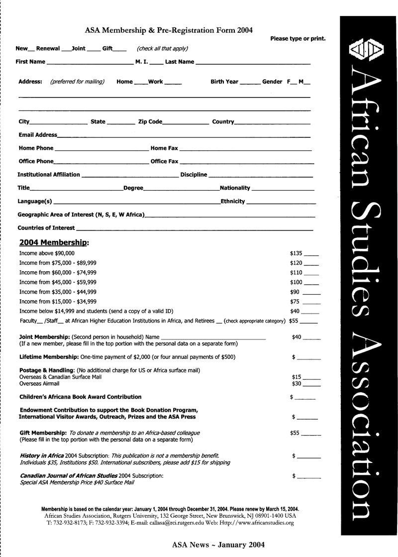 ASA Membership & Pre-Registration form 2004 | ASA News | Cambridge Core
