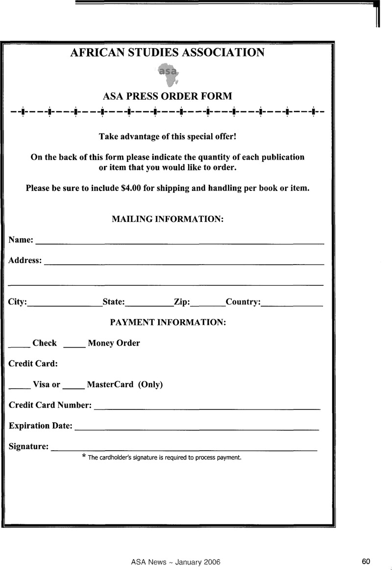 ASA Press Order Form | ASA News | Cambridge Core