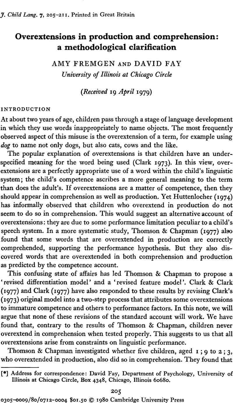 Overextensions in production and comprehension: a methodological ...