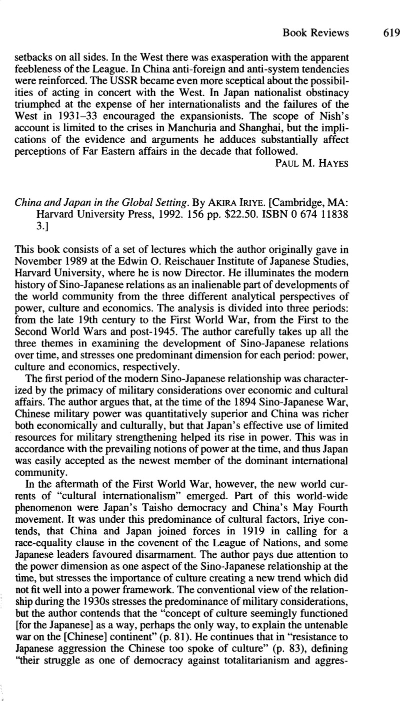 China and Japan in the Global Setting. By Akira Iriye. [Cambridge, MA ...