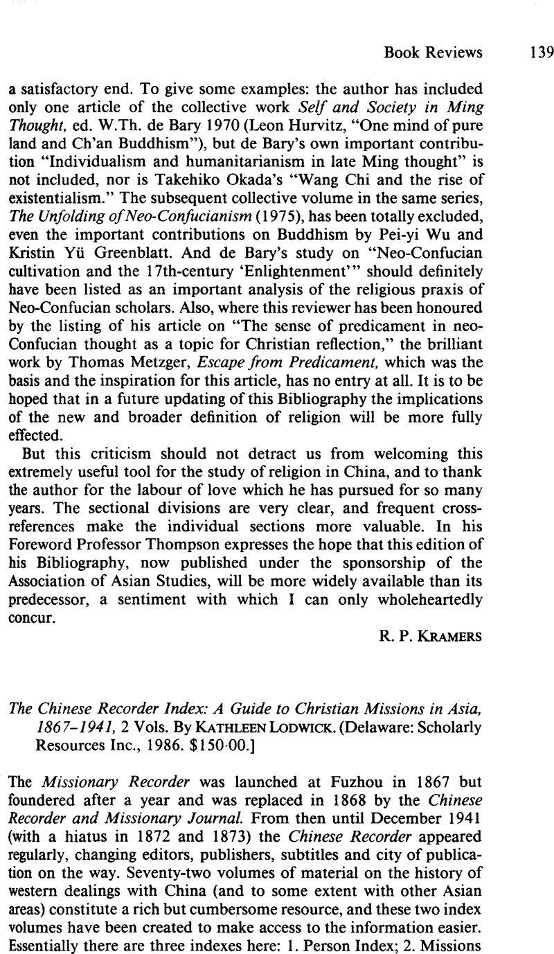The Chinese Recorder Index: A Guide to Christian Missions in Asia, 1867 ...
