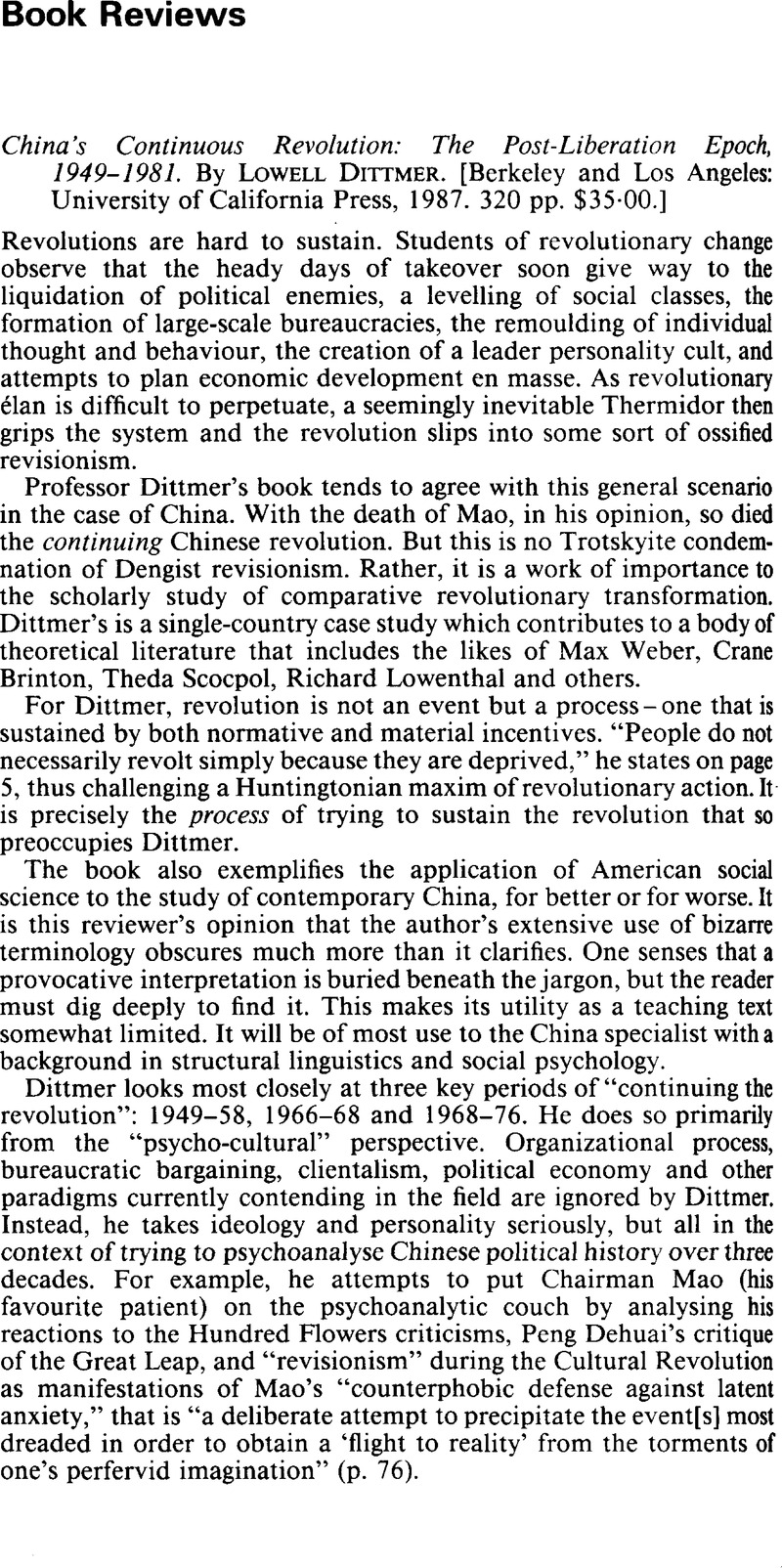 China's Continuous Revolution: The Post-Liberation Epoch, 1949-1981. By ...