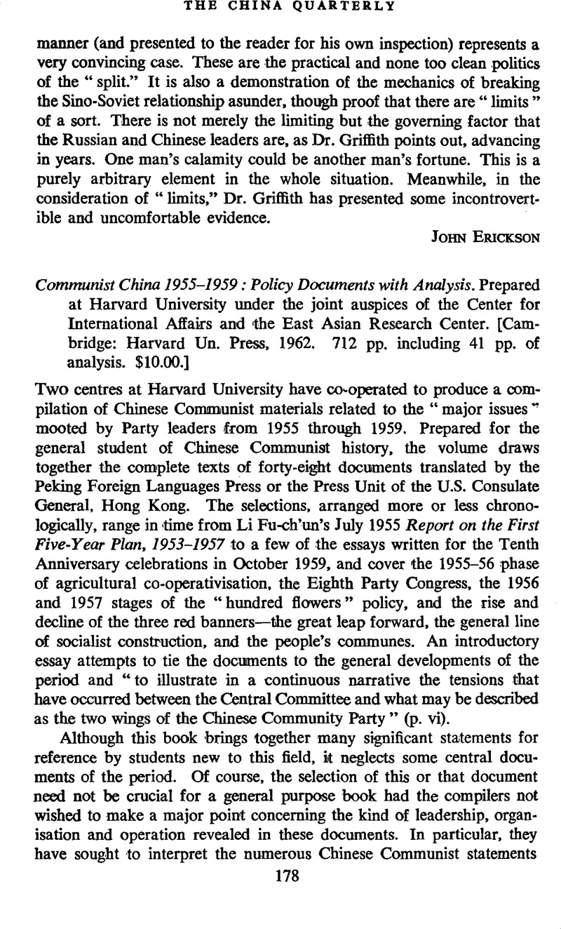 Communist China 1955–1959: Policy Documents with Analysis. Prepared at ...