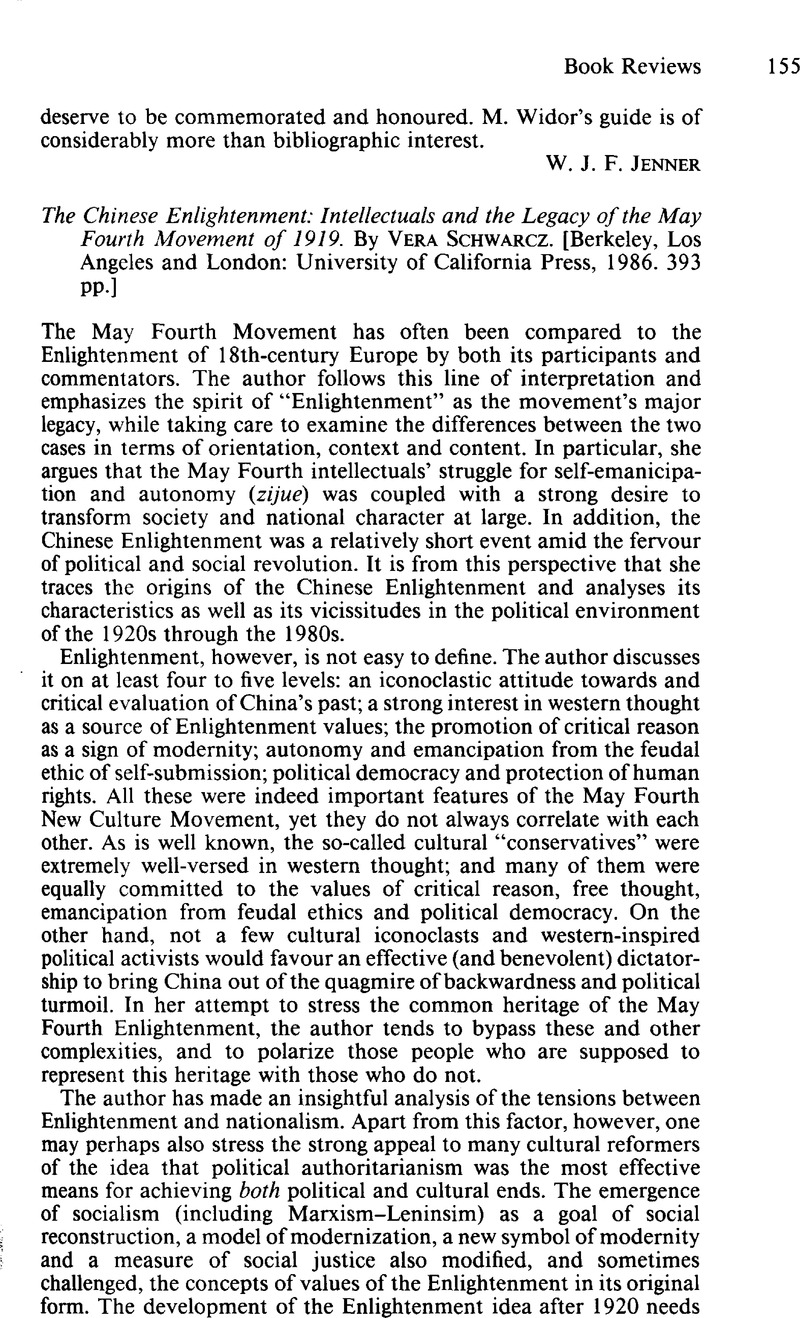 The Chinese Enlightenment: Intellectuals and the Legacy of the May ...