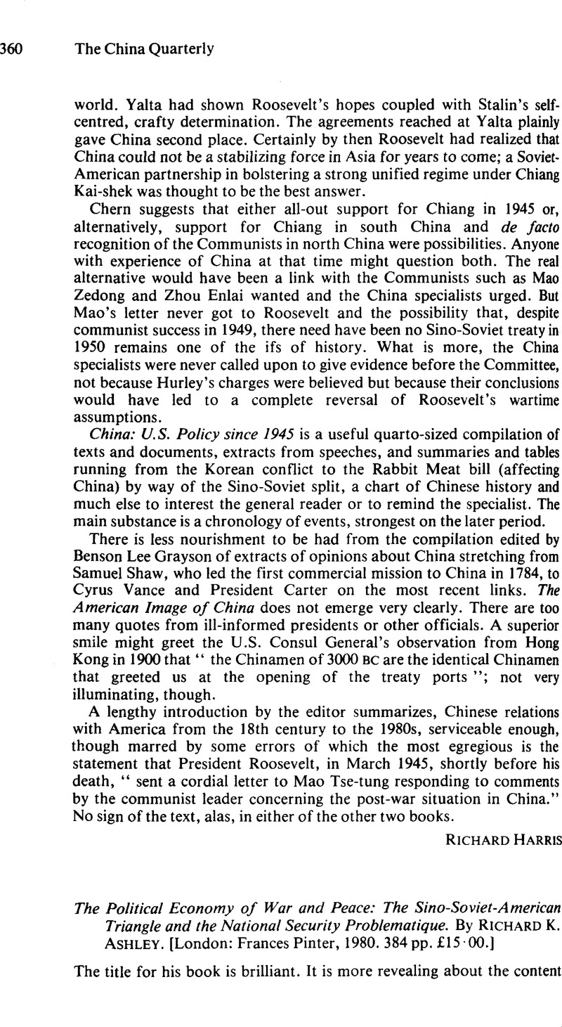 The Political Economy of War and Peace: The Sino–Soviet–American ...
