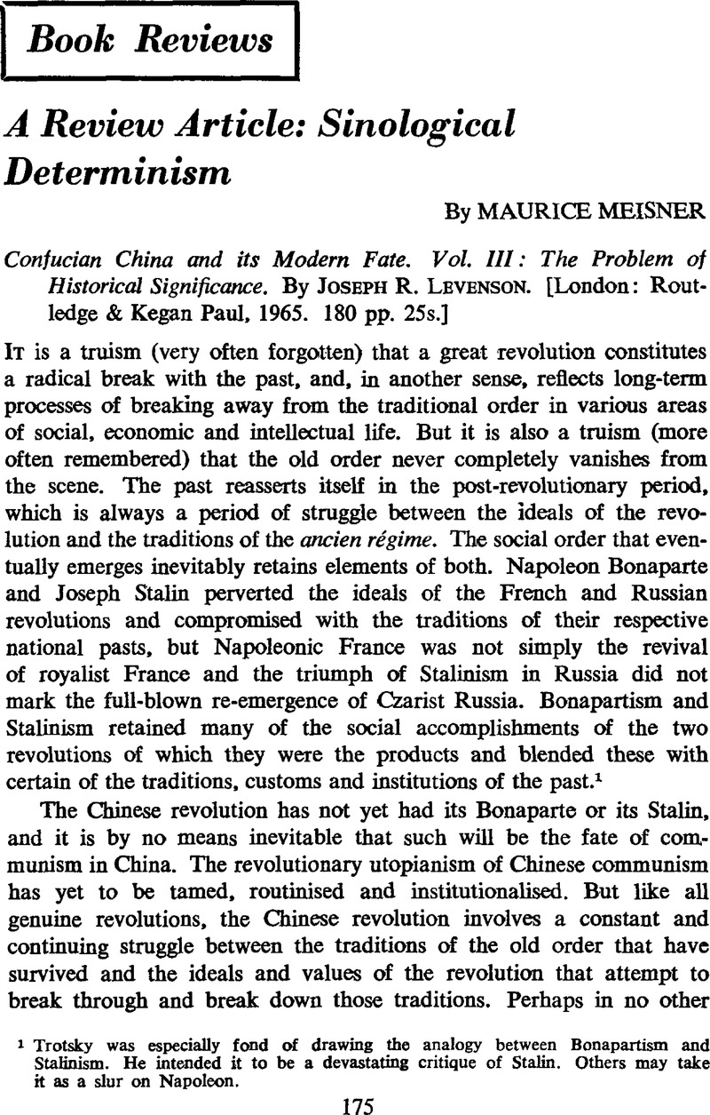 Confucian China and its Modern Fate. Vol. Ill: The Problem of ...