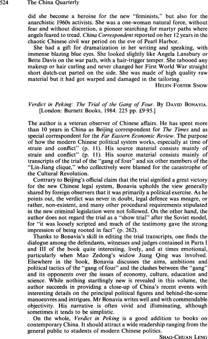Verdict in Peking: The Trial of the Gang of Four. By David Bonavia ...