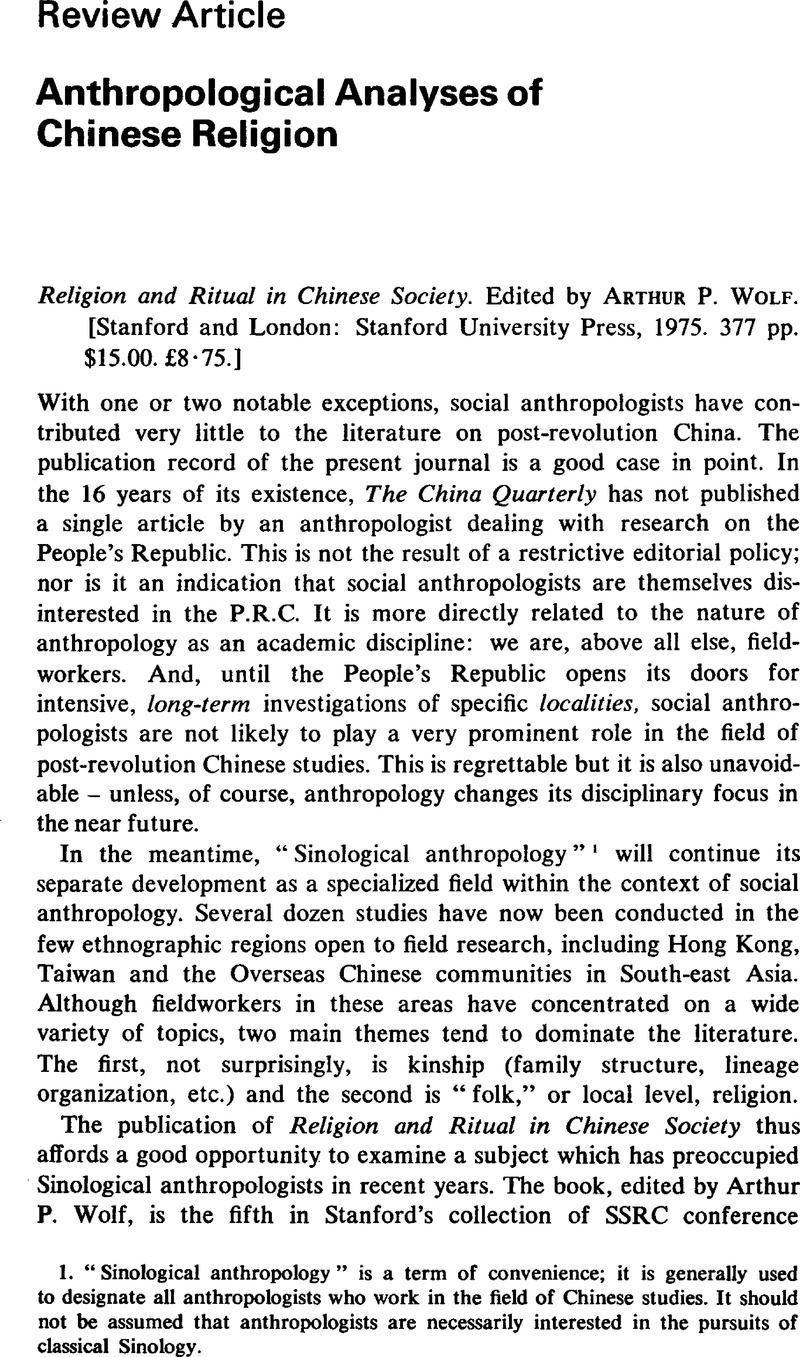 Anthropological Analyses of Chinese Religion | The China Quarterly ...