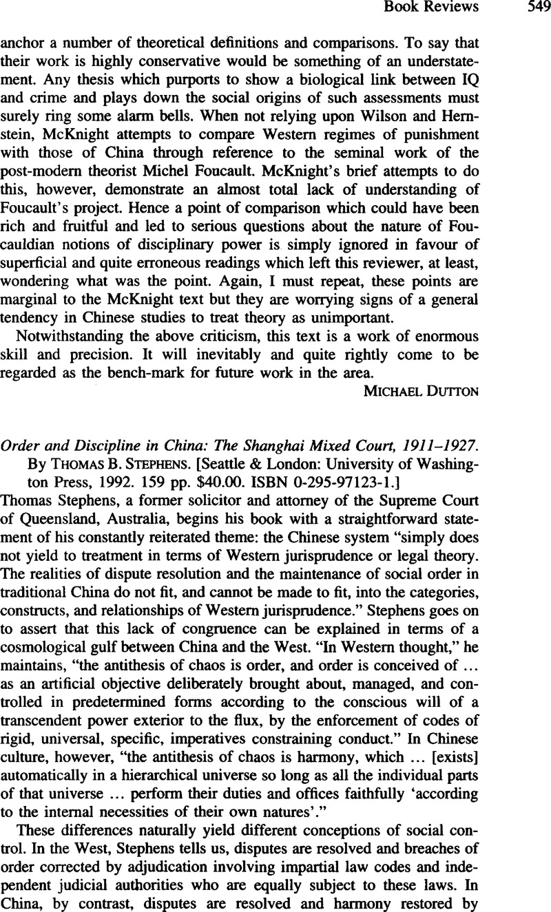 Order and Discipline in China: The Shanghai Mixed Court, 1911–1927. By ...